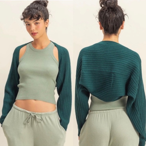 Double Zero | Sweaters | New Double Zero Green Ribbed Knit Cropped ...